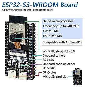 FREENOVE Super Starter Kit for ESP32-S3-WROOM (Included) (Compatible with Arduino IDE), Onboard Camera Wireless, Python C, 540-Page Detailed Tutorial, 176 Items, 76 Projects