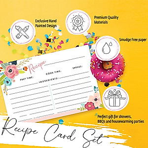 Set of 50 Premium Recipe Cards 4x6 Double Sided, Kitchen Recipe Card Set, Plenty of Blank Writing Space, Matte Non-Smudge thick Paper Cards for Weddings, Bridal Showers Baby Showers Housewarming Gifts
