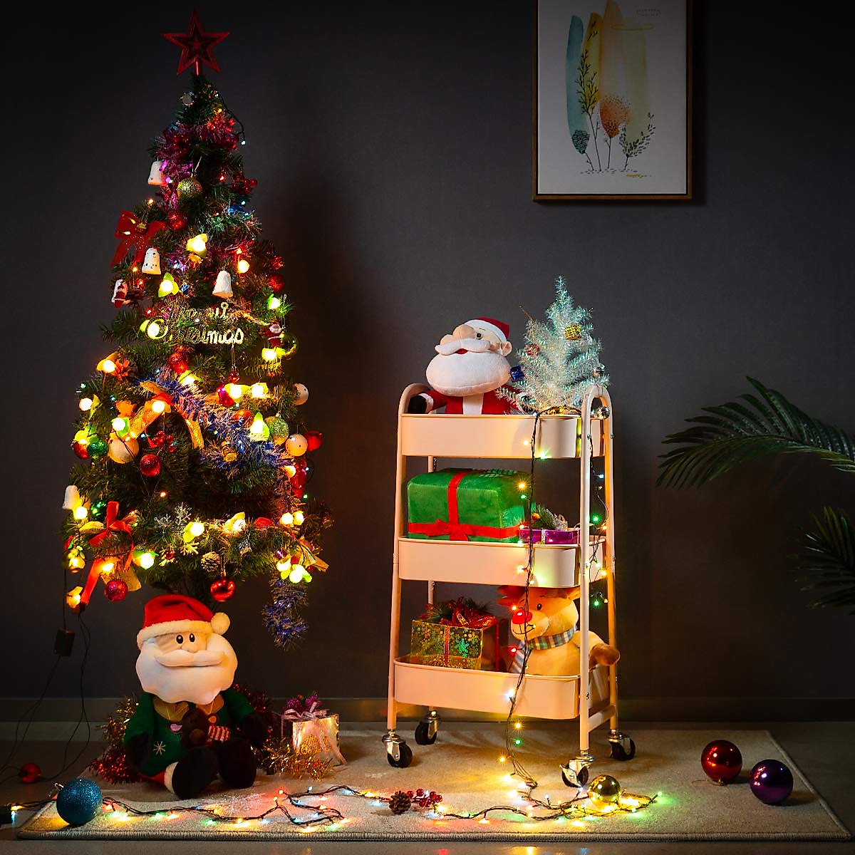 AGTEK Makeup Cart, Movable Rolling Organizer Cart, 3 Tier Metal Utility Cart, Rosiness