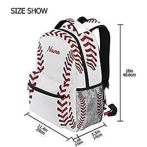 Oarencol Custom Baseball Backpack Softball White Print Personalized Your Name Text Bookbag School Travel College Shoulder Bag for Girls Boys