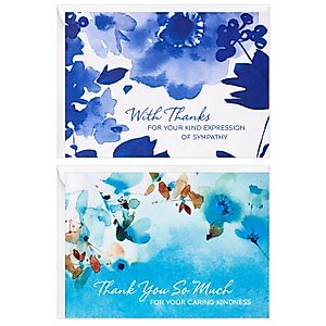 Hallmark Sympathy Thank You Notes (50 Blank Cards with Envelopes) Blue Watercolor Flowers