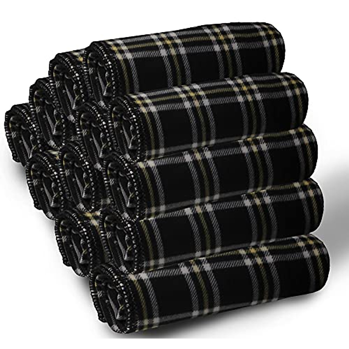 12 Pack of Bulk Soft Fleece Blankets 50 X 60, Light Weight, Cozy Warm Throw Blanket Sofa Travel Outdoor, Wholesale (50 X 60, 12 Pack Black Plaid)