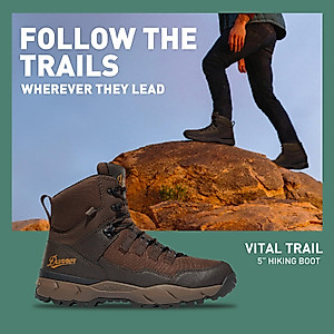 Danner Vital Trail 5” Hiking Boots for Men - Waterproof, Abrasion-Resistant Leather and Textile, with Shock-Absorbing Midsole and Traction Outsole, Coffee Brown - 10.5 D