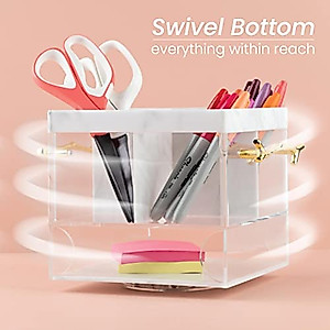 ELTOW Utensil Holder for Party, Silverware Caddy with Handle, Swivel, Lucite Acrylic Organizer for Spoons, Forks, Knives, Napkins, Elegant Cutlery Utensil Caddy for Parties, Home, Kitchen, Office