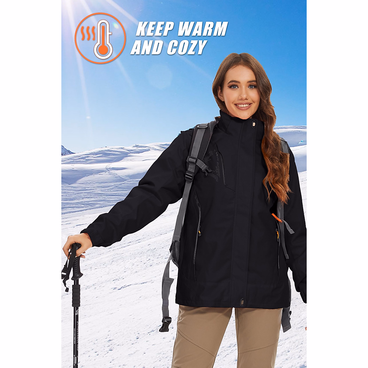 MAGCOMSEN Women Ski Jacket Waterproof Winter Jackets for Women Outdoor Snow Windbreaker Jacket Skiing WWomens Jackets Pure Black XL