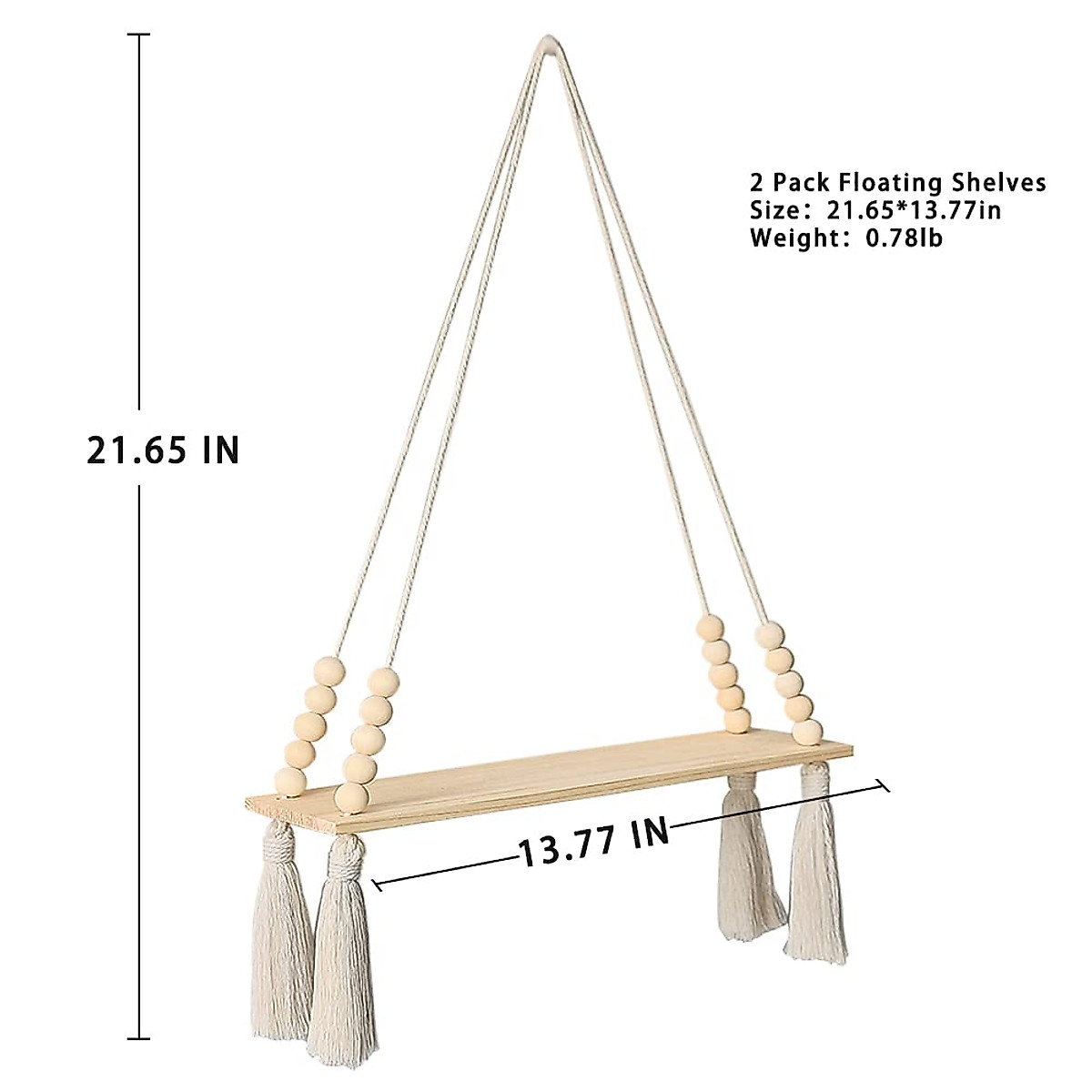 Artilady 2 Pack Wooden Wall Hanging Shelves - Macrame Hanging Plant Shelf with Tassel,Boho Storage Floating Shelves Handmade Rustic Hanger Planter Rack Pot Stand Holder (2 Tassel)