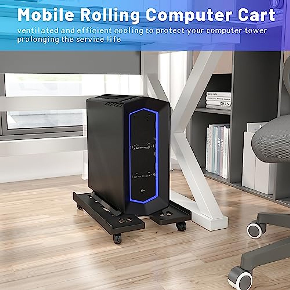 Mobile CPU Stand, CPU Rolling Stand Adjustable Computer Mobile Cart Holder with Locking Caster Wheels PC Stand - Black
