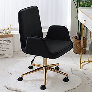 Furniliving Velvet Home Office Desk Chair with Wheels, Modern Adjustable Vanity Task Chair Midback Computer Executive Chair 360° Swivel Chair with Smooth Casters (Velvet-Black)