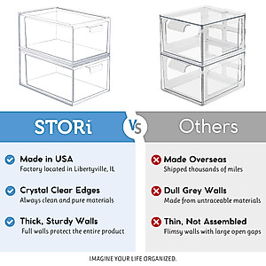 STORi 2-Pack Audrey Stackable Clear Plastic Organizer Drawers | 4.5-Inches Tall | Organize Cosmetics and Beauty Supplies on a Vanity | Made in USA