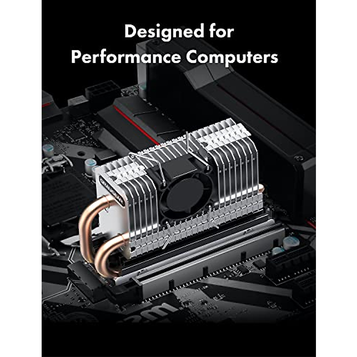 GRAUGEAR M.2 2280 SSD Heatsink, Direct-Touch Heat of Dual Copper Heat Pipes, 25 mm Cooling Fan Built-in PWM Control, Aluminum Plate-Fin Design, Thermal Pads incl. Cooler for M.2 NVMe/SATA[G-M2HP04-F]