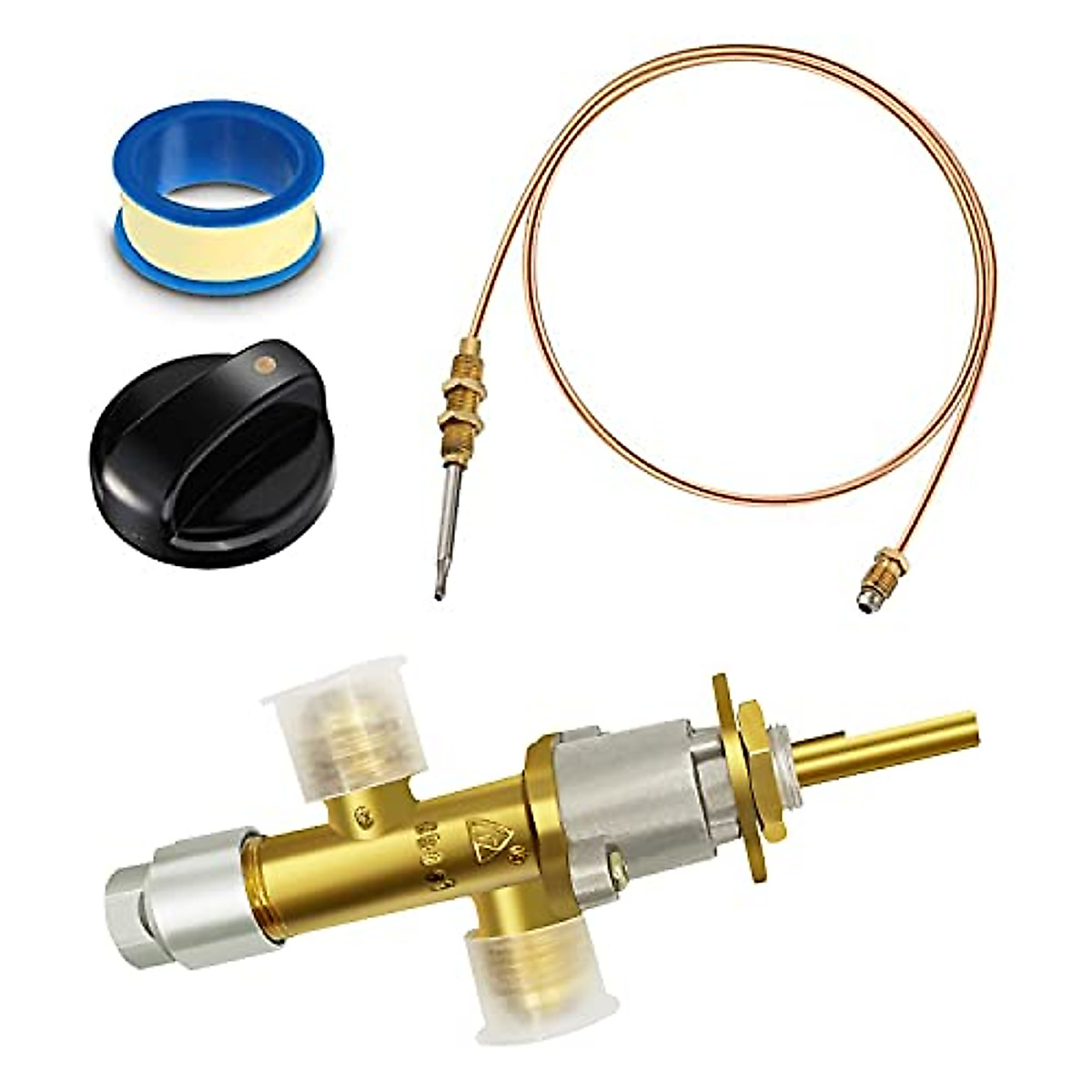 YANC Low Pressure LPG Propane Gas Fireplace Fire Pit Flame Failure Safety Control Valve Kit with 3/8" Flare Inlet & Outlet, Thermocouple Knob Switch, Seal Tape, Replacement Parts for Gas Grill, Heater
