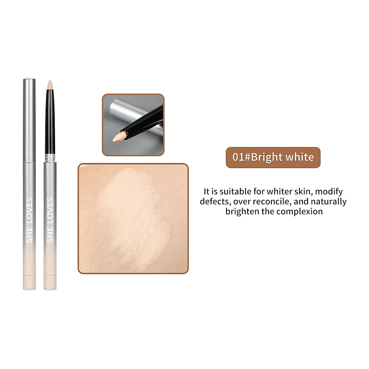Kusslippe Concealer Pencil,Contour Highlighter Stick,Full Coverage Foundation Waterproof Concealer Pen for Eye Dark Circles,Freckles,Acne Marks,Scar,Tattoos 0.47oz (#1)