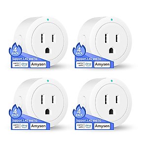Amysen Smart Plug ,Compatible with Alexa Only ,Smart Outlet Bluetooth Mesh,Simple Setup with One Voice Command , Remote Control and Voice Control, ETL & FCC Certified, 4 Pack