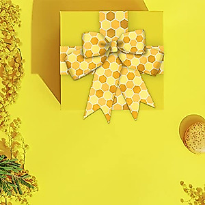 ALIBBON 2 Rolls 2.5" × 5 Yd Bumble Bee Gnome Wired Edge Ribbon Honeycomb Burlap Ribbons Spring Honeycomb Ribbon Yellow Ribbon for Wreaths DIY Crafting Gift Wrapping Party Decoration