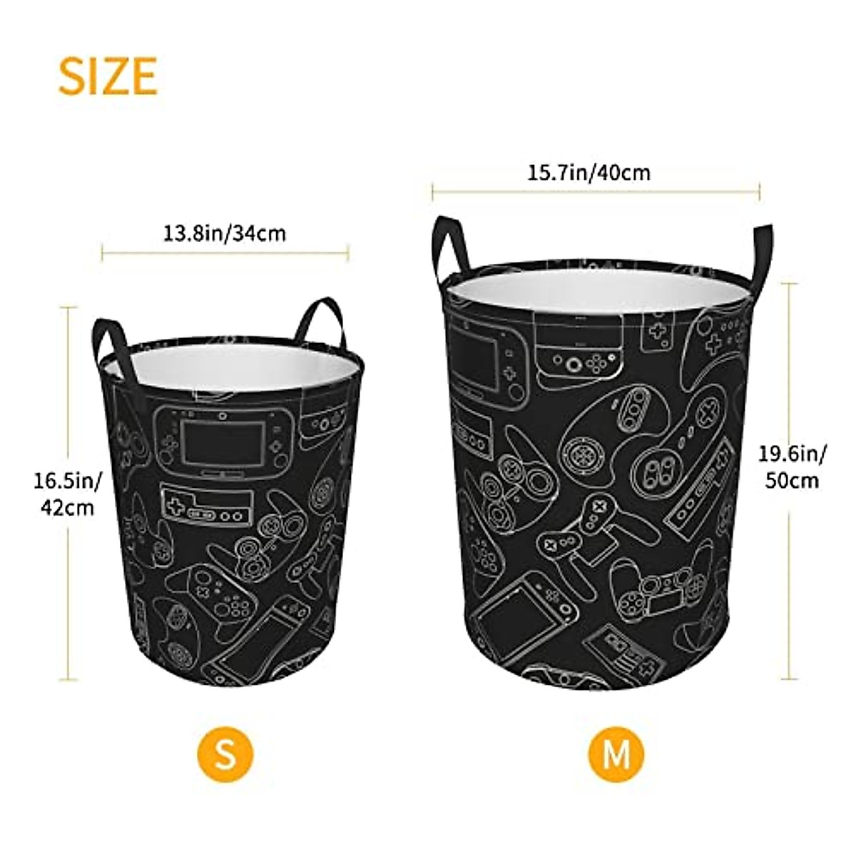 Gbuzozie 38L Round Laundry Hamper Video Game Controller Background Storage Basket Waterproof Coating Gaming Gadgets Organizer Bin For Nursery Clothes Toys