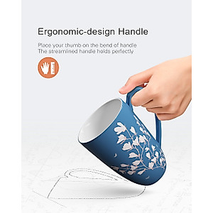 immaculife Tea Cup with Infuser and Lid - Tea Mug with Lid for Steeping Loose Leaf Tea Bag Coffee Milk Women Office Home Gift 16oz Navy Flower