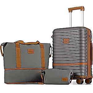 Joyway Carry On Luggage 20 Inch Expandable Suitcase with Spinner Wheel, 3 Piece Hard Shell Luggage Set with TSA Lock(Grey)