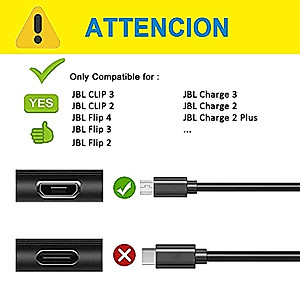 Replacement Micro USB Charger Cord for JBL Clip 3, 2, JBL Flip 4, 3, 2, JBL Charge 3, 2, 2 Plus Waterproof Portable Bluetooth Speaker Charging Cord Cable (5FT)