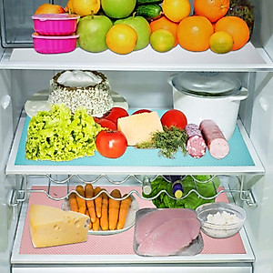 8 Pack Refrigerator Mats,T-melove Washable Fridge Mats,Non-Slip Refrigerator Pads for Drawers Shelves Cabinets and Placemats,17.71x11.41 Inch Can Be Cut,2 Clear/2 Blue/2 Pink/2 Green