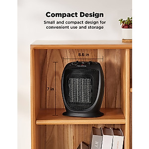 PELONIS PHTA1ABB Portable, 1500W/900W, Quiet Cooling & Heating Mode Space Heater for All Season, Tip Over & Overheat Protection,for Home, Office Personal Use, Black , 9inch