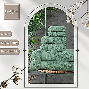 TEXTILOM 100% Turkish Cotton 6 Pcs Bath Towel Set, Luxury Bath Towels for Bathroom, Soft & Absorbent Bathroom Towels Set (2 Bath Towels, 2 Hand Towels, 2 Washcloths)- Green