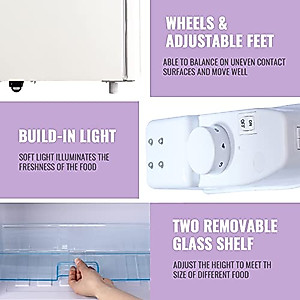 DEMULLER Mini Refrigerator 3.5 Cu.Ft Dual Door Fridge with Handle Adjustable Temperature with Top Mount Freezer Ideal for Home, Office, Dorm White