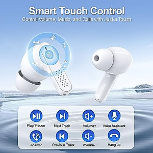 True Wireless Earbuds Bluetooth 5.3 Headphones with Charging Case, 48Hrs Playtime Stereo in-Ear Earphones Built-in Mic for iPhone Android Cell Phone HD Call, Lightweight White Ear Buds