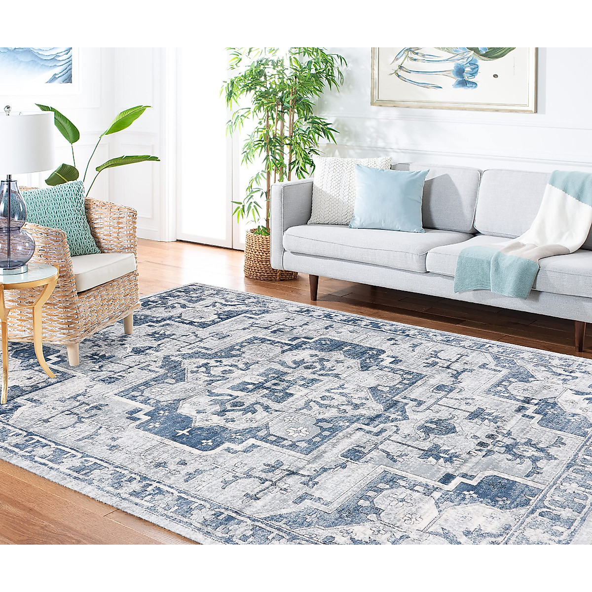 MARTHA STEWART x SAFAVIEH 9' x 12' Navy/Ivory MSR883N Denver Traditional Medallion Non-Shedding Area Rug