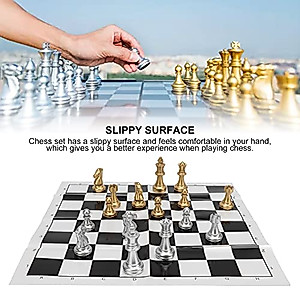 International Chess Set, Chess Game Electroplating Hot Stamping Gold Silver PS Portable Slippy Surface for Enjoy Playing Chess for Family