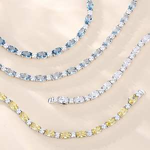 FANCIME Sterling Silver Created Aquamarine Tennis Bracelet March Birthstone Bracelet Cubic Zirconia Oval Gemstone Dainty Charm Fine Jewelry for Women 7"