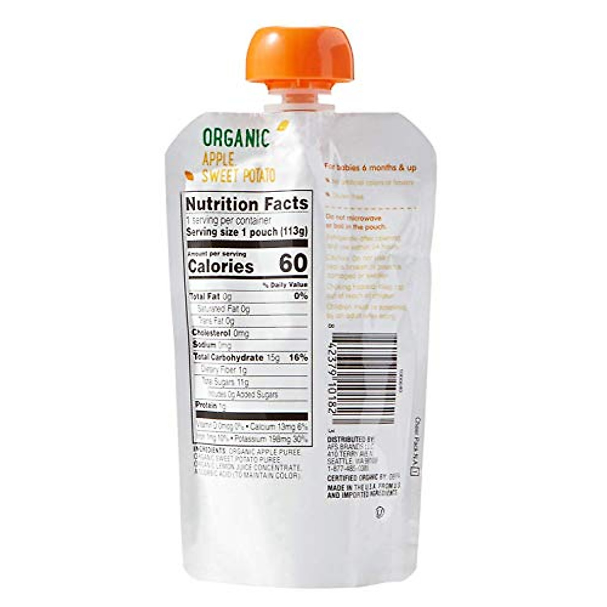 Amazon Brand - Mama Bear Organic Vegetarian Baby Food Pouch, Apple, Sweet Potato, 4 ounce (Pack of 1)