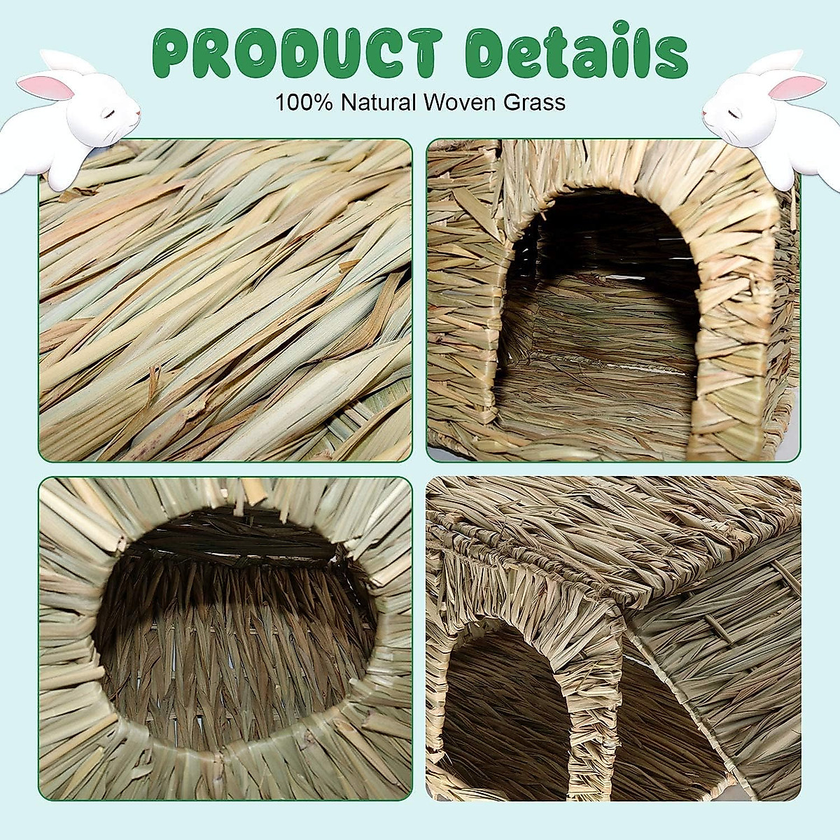 MODEMODE Natural Seagrass Mat Bed Hideaway Toy, Hand Woven for Rabbit Guinea Pig Chinchilla Ferret