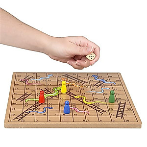 The Dreidel Company Classic Wooden Board Games, Great for Prizes, 10" (10" Wooden Snakes & Ladders)