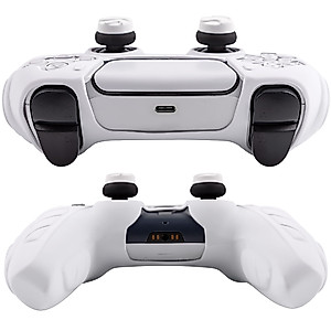CHIN FAI Ergonomic Soft Grip Skin for PS5 Controller, Anti-Slip Silicone Controller Cover for PlayStation 5 Controller with 6 Thumb Grips Accessories Set (Clear Gray)