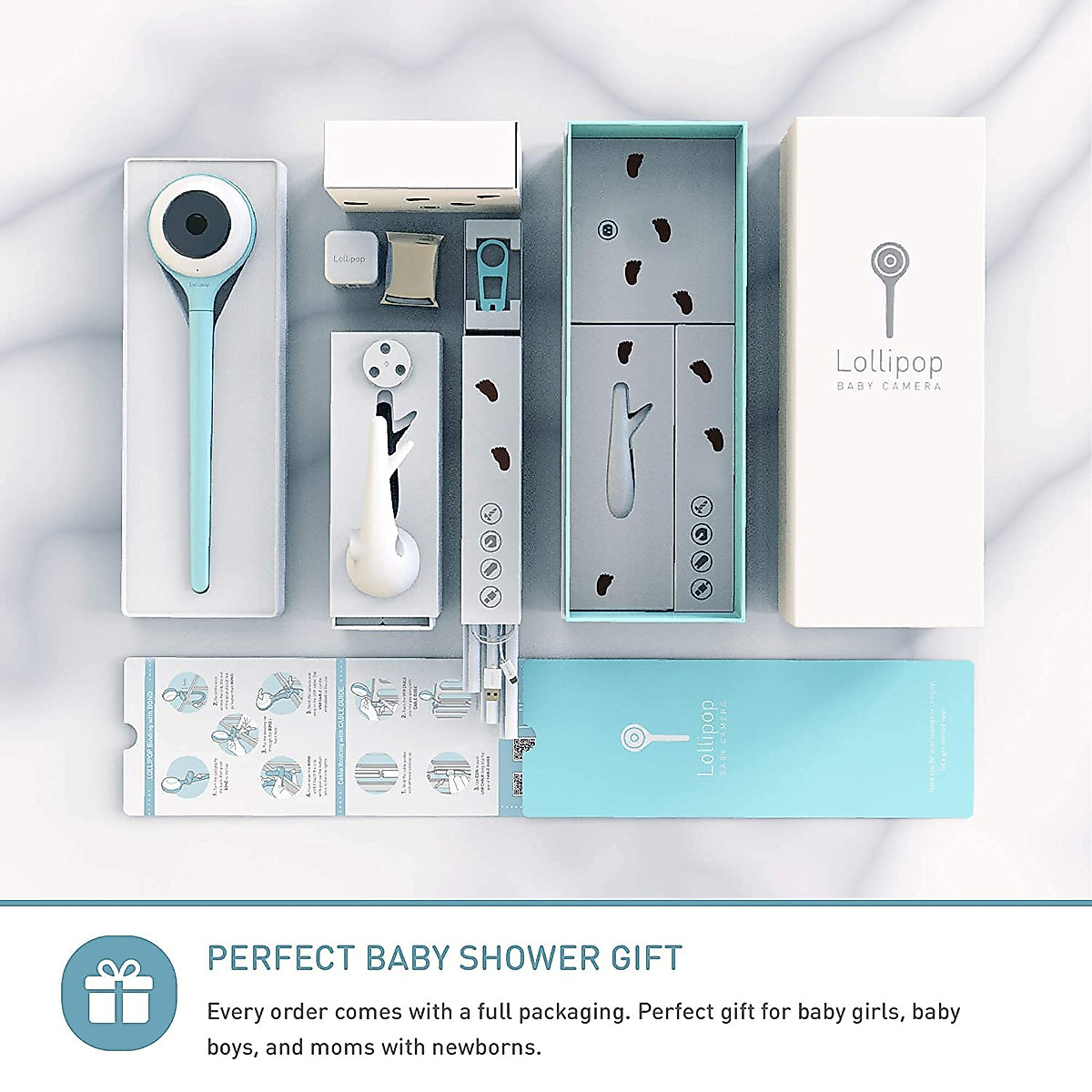 Lollipop Baby Monitor with True Crying Detection (Turquoise) - Smart WiFi Baby Camera - Camera with Video, Audio and Sleep Tracking Bundled with Portable Pacifier Holder, 1 Count (Pack of 1)