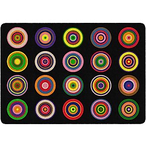 Flagship Carpets Color Rings Colorful Children's Area Rug for Kids Room Circle Seating Décor, Play Carpet for Teaching and Playing, Seats 20, 5'10" x 8'4", Black