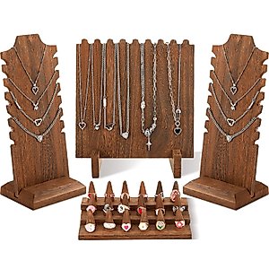 Jerify 4 Pieces Wood Necklace Display Holder Wood Plank Necklace Jewelry Display Ring Display for Selling Necklace Holder Stand Finger Ring Display for Jewelry Showcase Storage Home Display