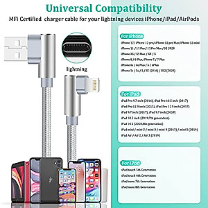 iPhone Charger 10 ft [Apple MFi Certified] 3Pack 90 Degree Lightning Cable Cord Fast Charging for iPhone 14/13/12 Pro/11 Pro Max/XR/X/8/7/6/iPad(Grey)