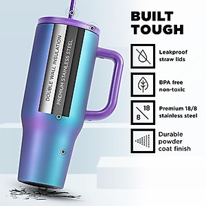 IRON °FLASK Co-Pilot Insulated Mug w/Straw & Flip Cap Lids - Cup Holder Bottle for Hot, Cold Drink - Leak-Proof - Water, Coffee Portable Travel Mug - Aurora, 32 Oz