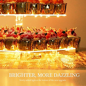 Cupcake Stand - Premium Cupcake Holder - Acrylic Cupcake Tower Display - Cady Bar Party Décor - 4 Tier Acrylic Display for Pastry + LED Light String - Ideal for Weddings, Birthday (Yellow Light)
