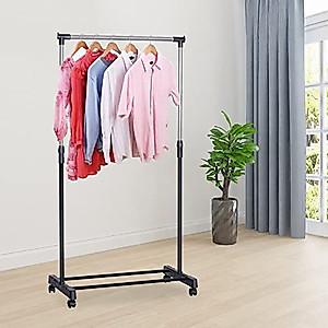 ETKEGHIP Clothing Garment Rack with Wheels and Bottom Shelves, Height Adjustable Clothes Storage Drying Rack Floor Standing Hanger Coat Hat Stand for Bedroom, Laundry Room, Retail Store