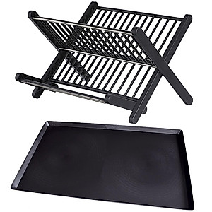 DOITOOL Stainless Steel Dish Drying Rack for Kitchen Counter: 2-Tier Dish Drainer Kitchen Plate Rack with Drainboard - Foldable and Compact for Space-Saving Storage, Black