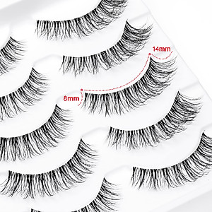 DZANIK False Eyelashes Natural Look Wispy Lashes 8-14mm D Curl 3D Natural Eyelashes Pack, Soft Natural False Eyelashes,Faux Mink Strip Lashes - 5 Pairs