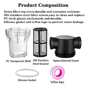 1/2" Sediment Filter Attachment Water Filter T Strainer with 80Mesh Filter Screen Plastic Inline Hose Filter Twist-On Pipe Strainer for Municipal Water,Garden Hose,RV