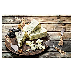 Cheese Knife Set, Stainless Steel Cheese Slicer Cutter Spreader Fork, Rattan Cheese Knives Perfect Gifts for Party Decoration, Dinning Table, Everyday, Family Gatherings