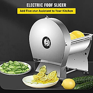 VEVOR Electric Food Slicer, 10In Manual Vegetable Fruit Slicer, 0-0.4 In Adjustable Thickness Fruit Slicer Machine with Removable Stainless Steel Blade, Non-Slip Feet Commercial Food Slicer, Silver