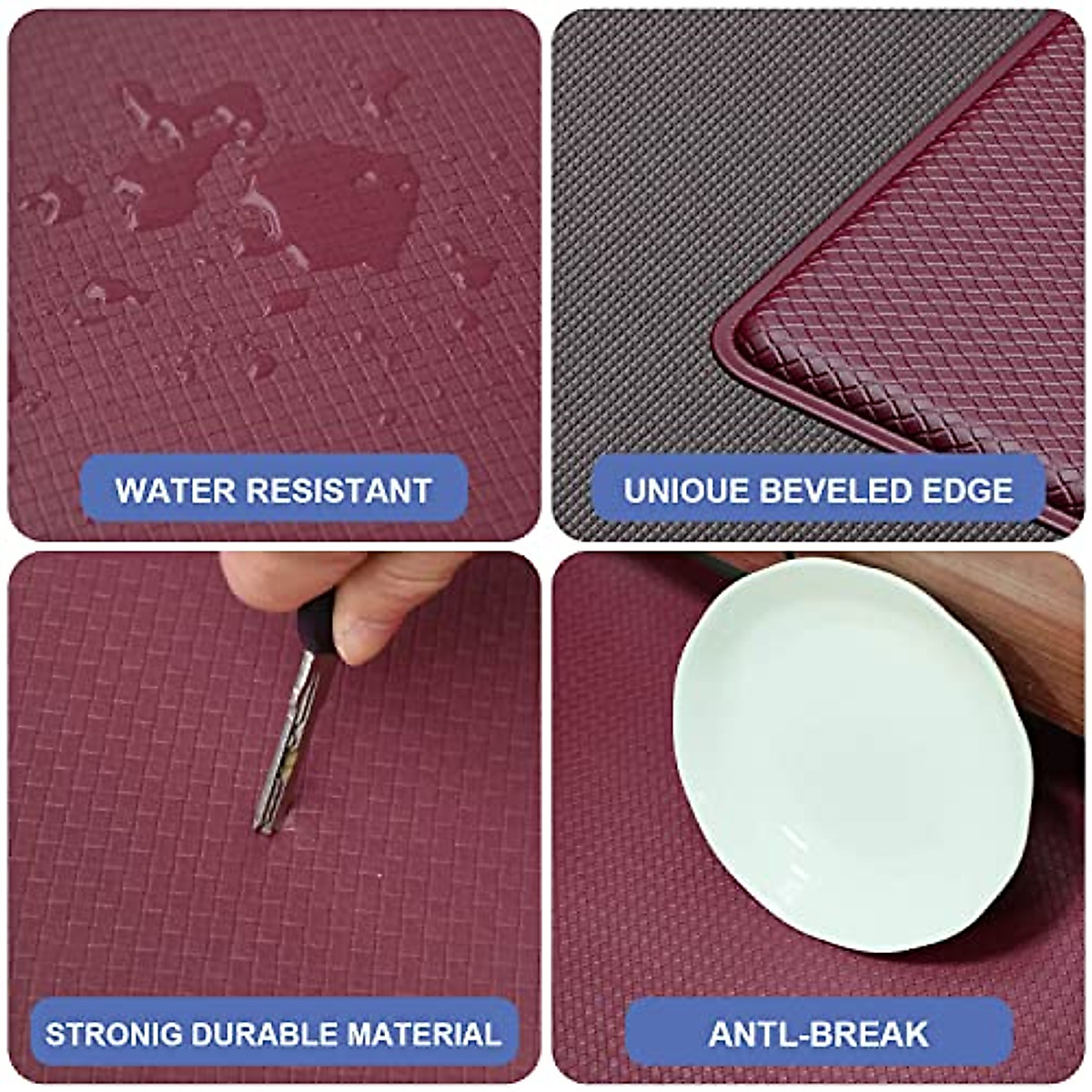 Abilliongo Kitchen Floor Mats Kitchen Rug Set 2 Piece, Soft Cushioned Anti Fatigue Kitchen Mats, 2/5Inch Thick Waterproof Non Slip Memory Foam Standing Rug Set of 17.3" x29+17.3"x59", Red