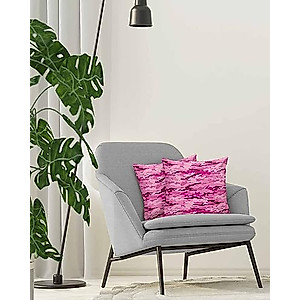 2 Packs Decorative Cotton Throw Pillow Covers, Camouflage Netting Camo Pink 18 x 18 Inch Square Reversible Soft Cushion Case for Couch Bedroom Sofa Living Room Chair Car