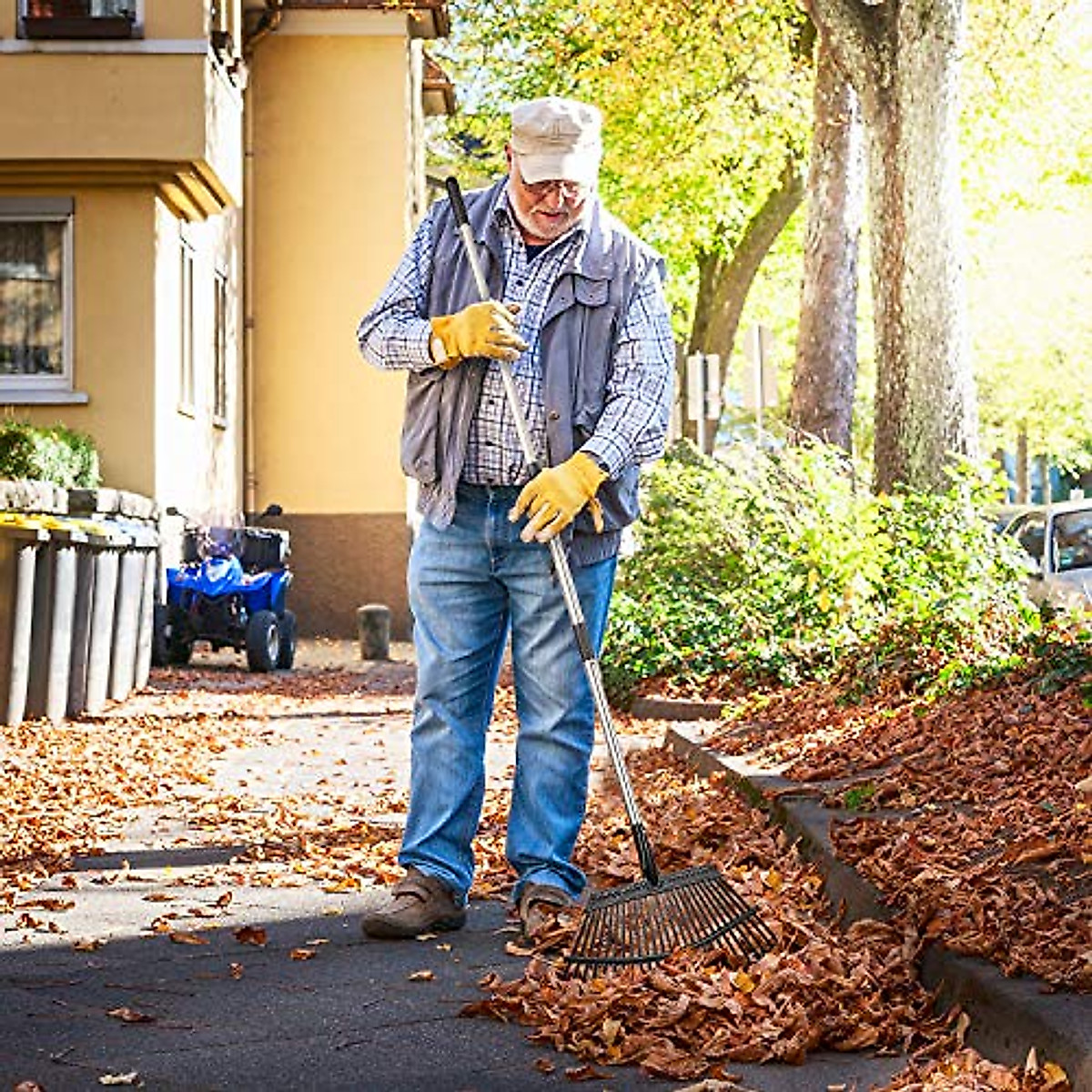 63” Garden Leaf Rake 38”-63”Adjustable Garden Rake,25 tines, Metal Rake for Quick Clean Up of Lawn and Yard