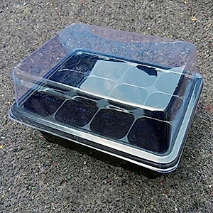 12 Holes Plastic Nursery Pot Grow Container Sprout Plate with Transparent Lids for Gardening Flower Cultivation Planting Containers 5Pcs (Black)